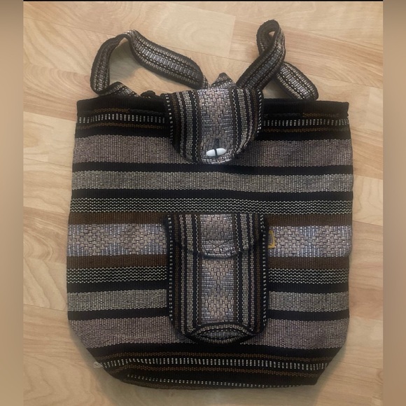 Pinzon | Bags | Pinzon Mr Artesanias Brown Woven Boho Style Backpack ...